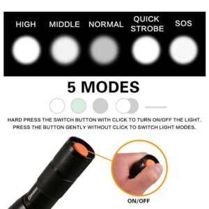 COSOOS 2 Tactical Flashlights with Holsters, Bright LED Flashlight 1000 Lumen, 5 Mode Portable Zoomable Waterproof Flash Light for Hiking, Outdoor Camping Gear Essential, No AAA Battery