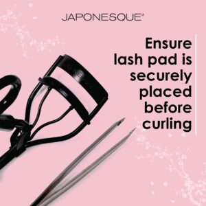 JAPONESQUE Midnight Lash Curler with Natural Arch for Sweeping Volume on Natural or False Lashes, Holds Curl for up to 8 Hours, Includes 1 Refill Pad