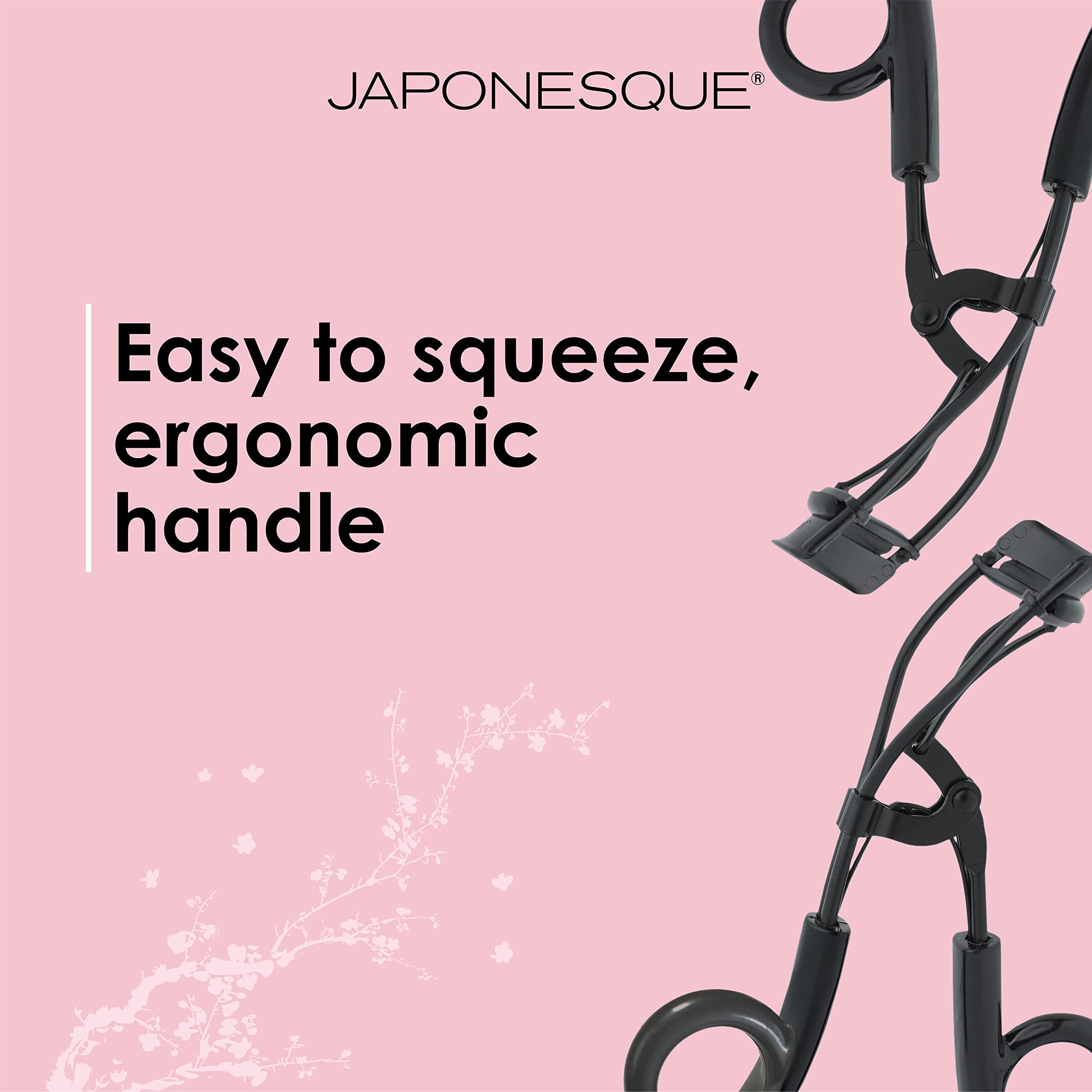 JAPONESQUE Midnight Lash Curler with Natural Arch for Sweeping Volume on Natural or False Lashes, Holds Curl for up to 8 Hours, Includes 1 Refill Pad