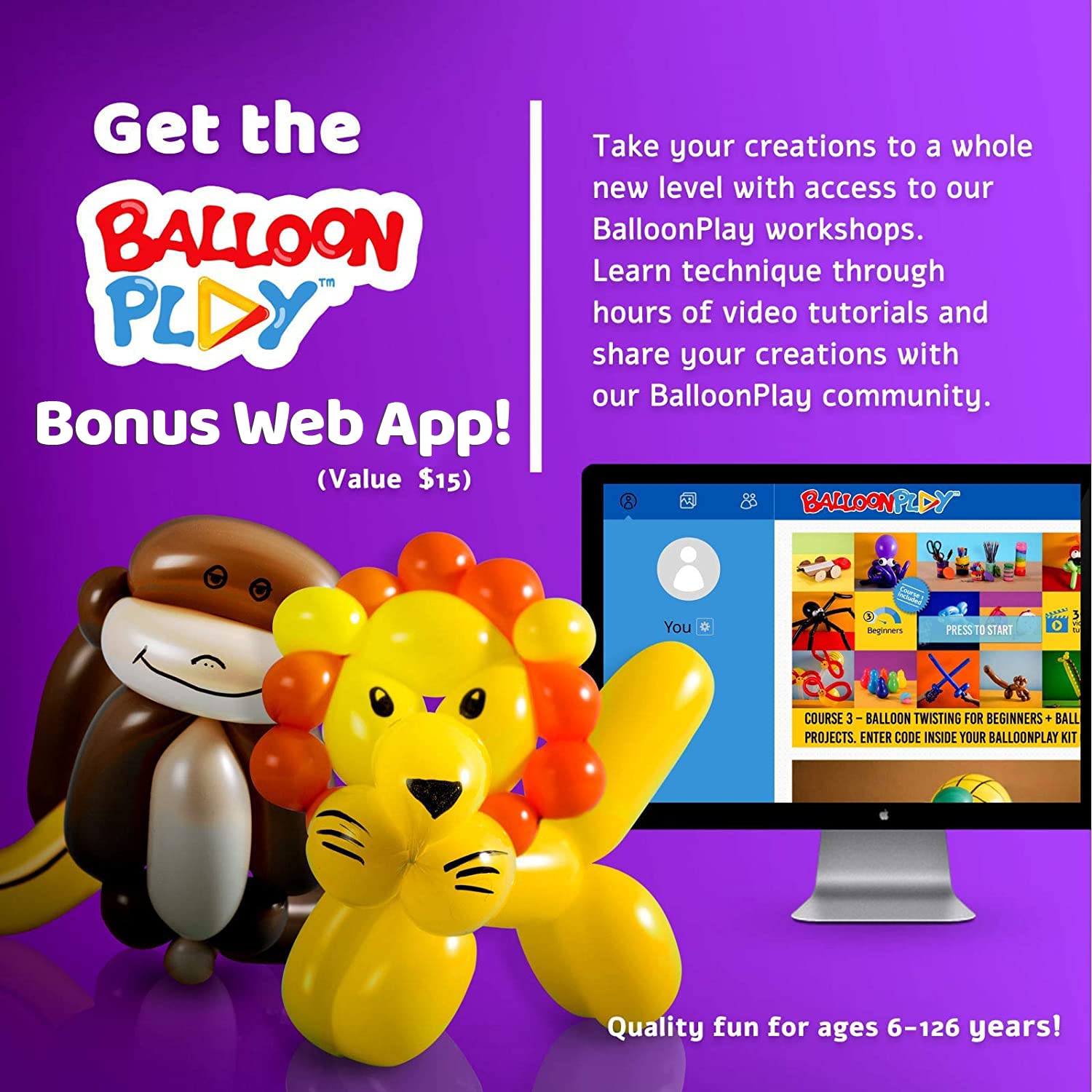 Deluxe Balloon Animal Kit with Web App 150 Balloons Balloon Pump Stickers Markers