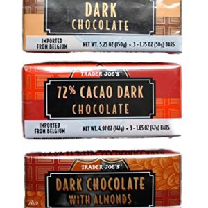 Trader Joe's Belgian Dark Chocolate Bars 3 Variety Pack - Total 9 Bars, 1.7 ounces