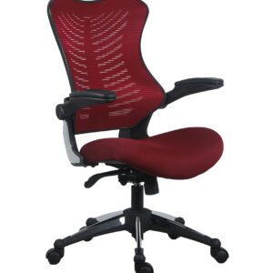 OFFICE FACTOR Burgundy Office Chair, Ergonomic, Lumbar Support, Adjustable Executive & Task Chair for Office/Conference Room. Thick Seat & Raisable Arm Rest, Mesh Back, 250 Lbs Rated