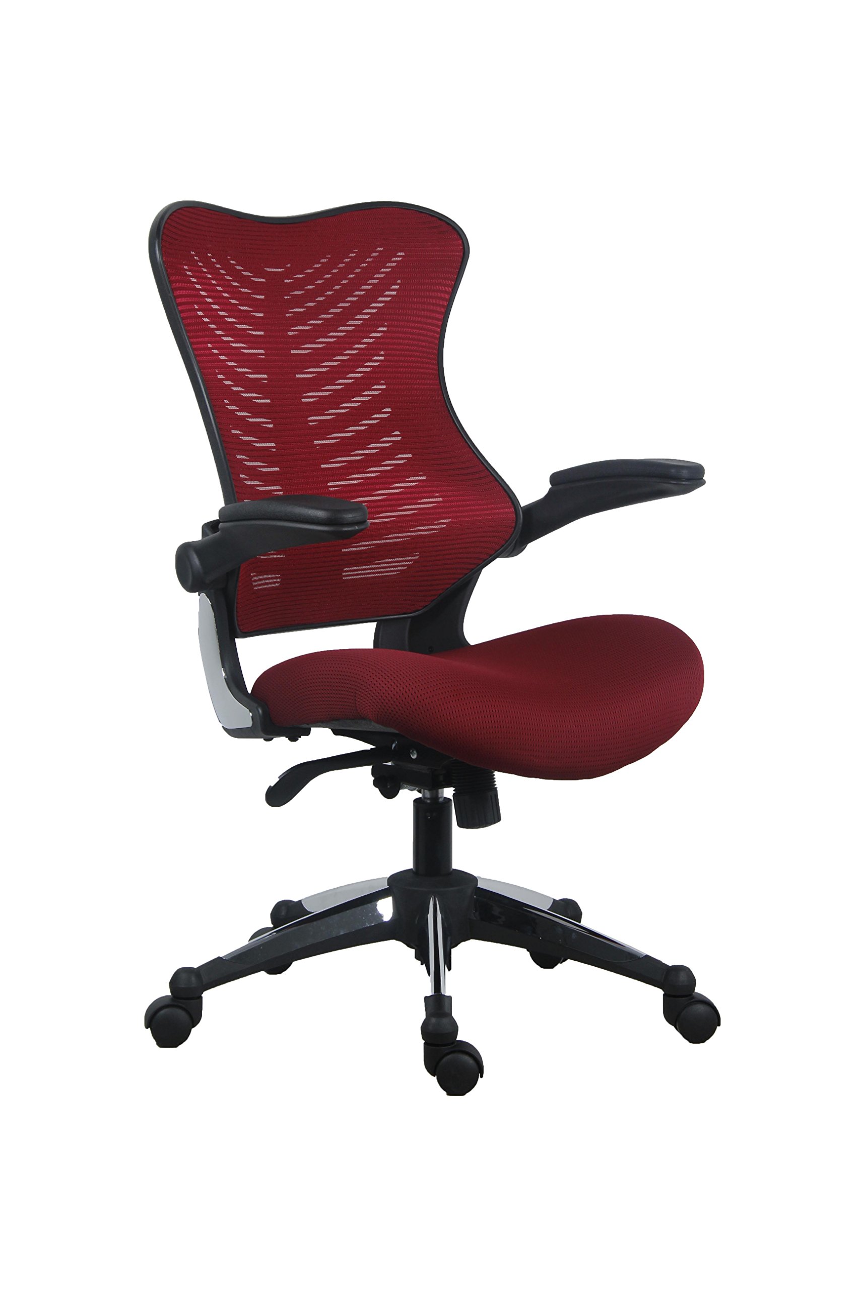 OFFICE FACTOR Burgundy Office Chair, Ergonomic, Lumbar Support, Adjustable Executive & Task Chair for Office/Conference Room. Thick Seat & Raisable Arm Rest, Mesh Back, 250 Lbs Rated