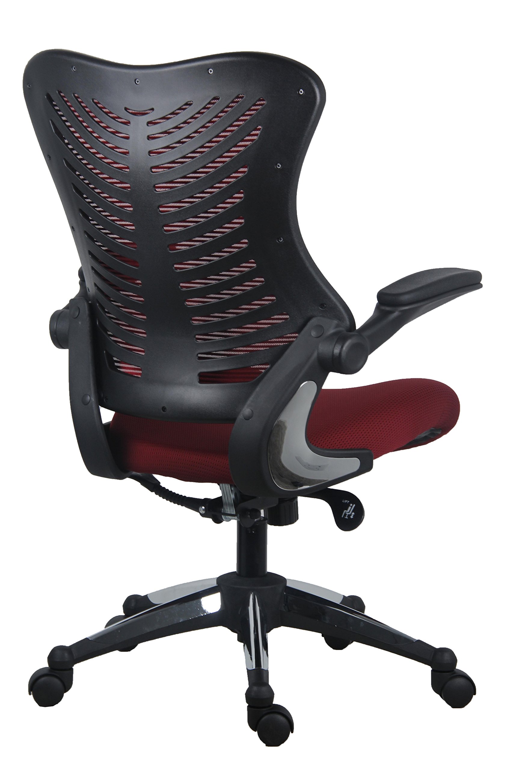 OFFICE FACTOR Burgundy Office Chair, Ergonomic, Lumbar Support, Adjustable Executive & Task Chair for Office/Conference Room. Thick Seat & Raisable Arm Rest, Mesh Back, 250 Lbs Rated