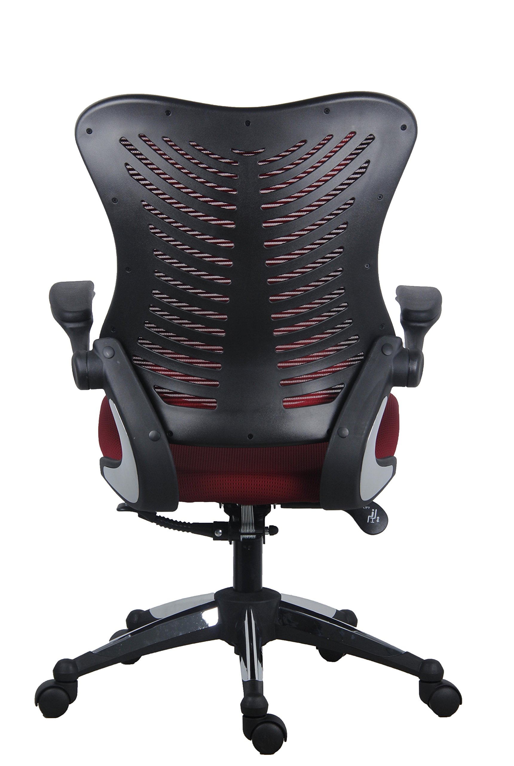 OFFICE FACTOR Burgundy Office Chair, Ergonomic, Lumbar Support, Adjustable Executive & Task Chair for Office/Conference Room. Thick Seat & Raisable Arm Rest, Mesh Back, 250 Lbs Rated