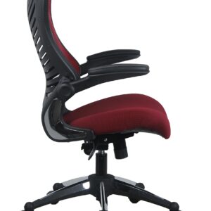 OFFICE FACTOR Burgundy Office Chair, Ergonomic, Lumbar Support, Adjustable Executive & Task Chair for Office/Conference Room. Thick Seat & Raisable Arm Rest, Mesh Back, 250 Lbs Rated