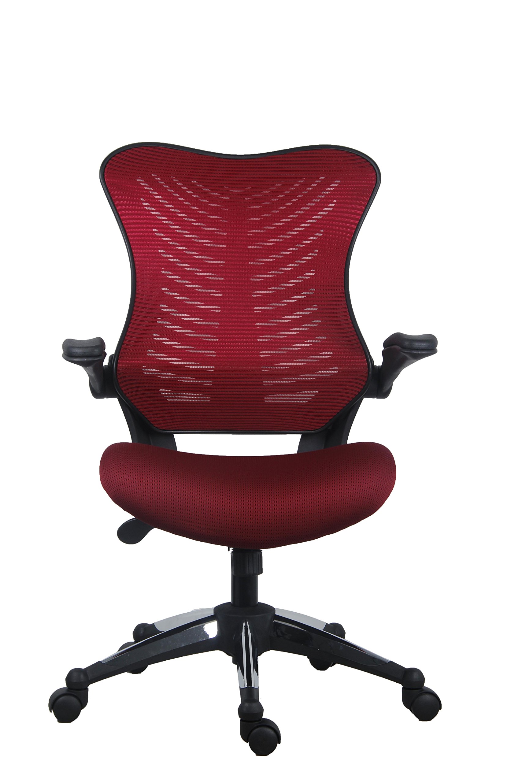 OFFICE FACTOR Burgundy Office Chair, Ergonomic, Lumbar Support, Adjustable Executive & Task Chair for Office/Conference Room. Thick Seat & Raisable Arm Rest, Mesh Back, 250 Lbs Rated