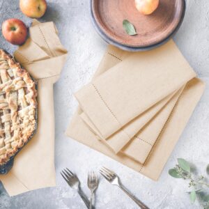 Linen Hemstitched Cloth Napkins, Set of 12 - Natural Flax, Washable Dinner Napkins