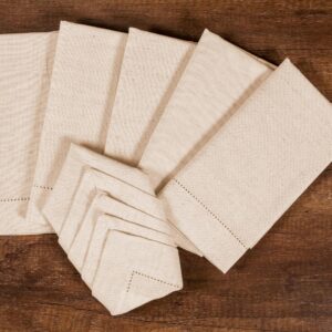 Linen Hemstitched Cloth Napkins, Set of 12 - Natural Flax, Washable Dinner Napkins