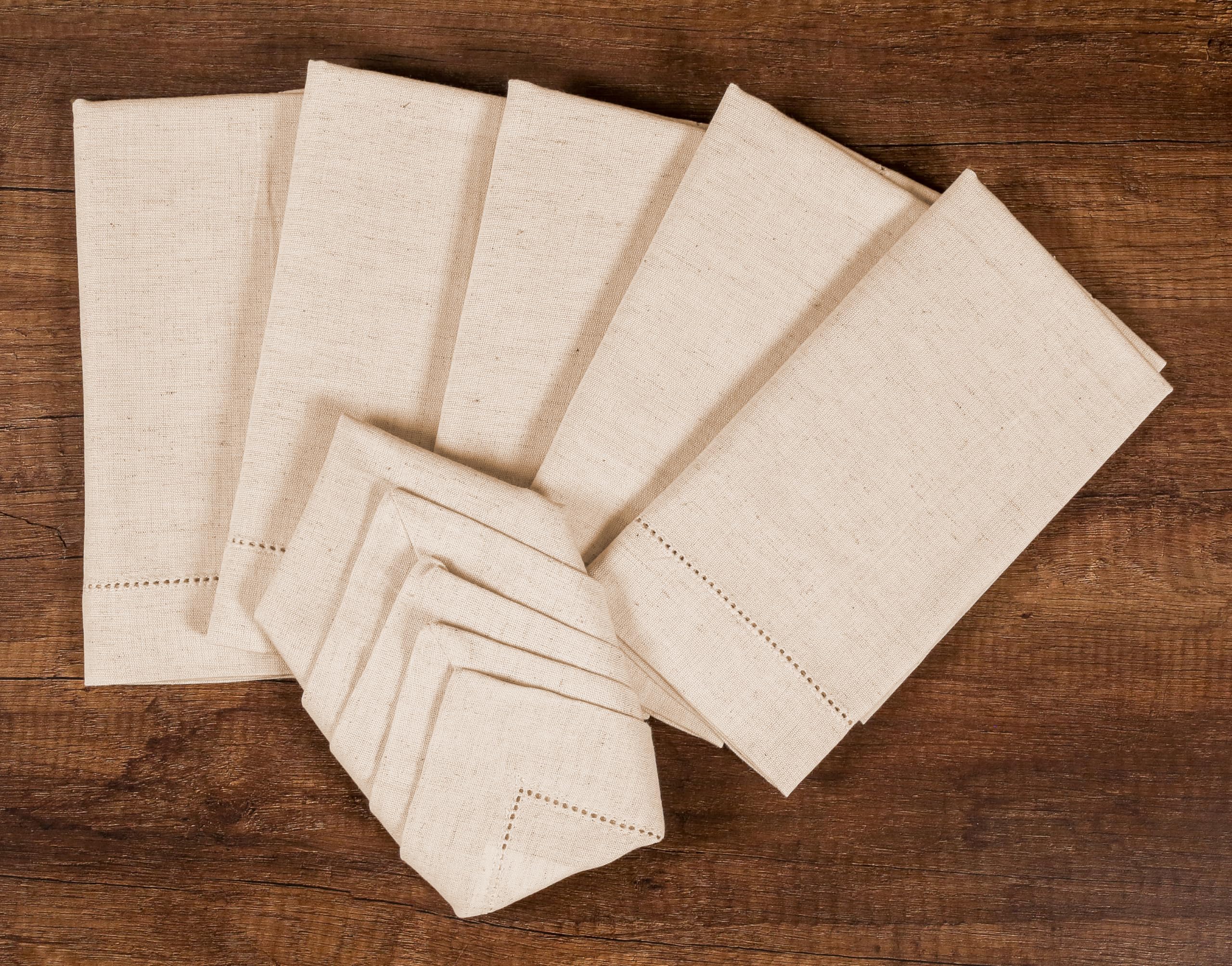 Linen Hemstitched Cloth Napkins, Set of 12 - Natural Flax, Washable Dinner Napkins