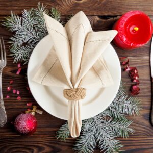 Linen Hemstitched Cloth Napkins, Set of 12 - Natural Flax, Washable Dinner Napkins