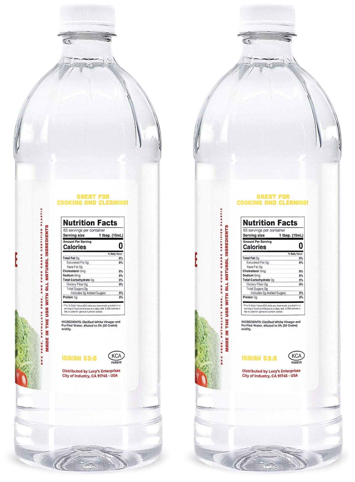 Lucy's Family Owned - Natural Distilled White Vinegar, 32 oz. bottle (Pack of 2) - 5% Acidity