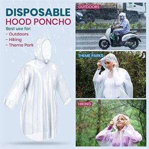 20-Pack Waterproof Rain Ponchos for Adults with Hood for Camping, Hiking | Clear - 100% Waterproof Disposable Raincoat for Men & Women