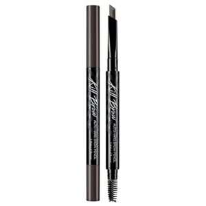 clio kill brow auto hard eyebrow pencil | dual-end, long lasting, waterproof, smudge-resistant, spoolie brush, sharpener | natural brown (#01)