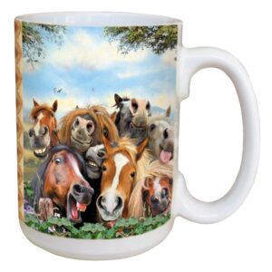 tree-free greetings horses selfie 15 ounce ceramic coffee mug with full sized handle, 1 count (pack of 1), multicolored