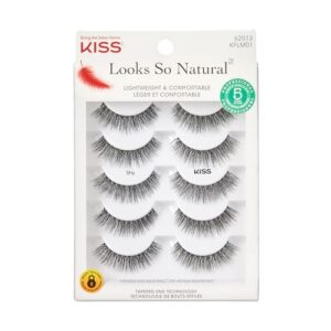 kiss looks so natural, false eyelashes, shy', 12 mm, includes 5 pairs of lashes, contact lens friendly, easy to apply, reusable strip lashes, glue on