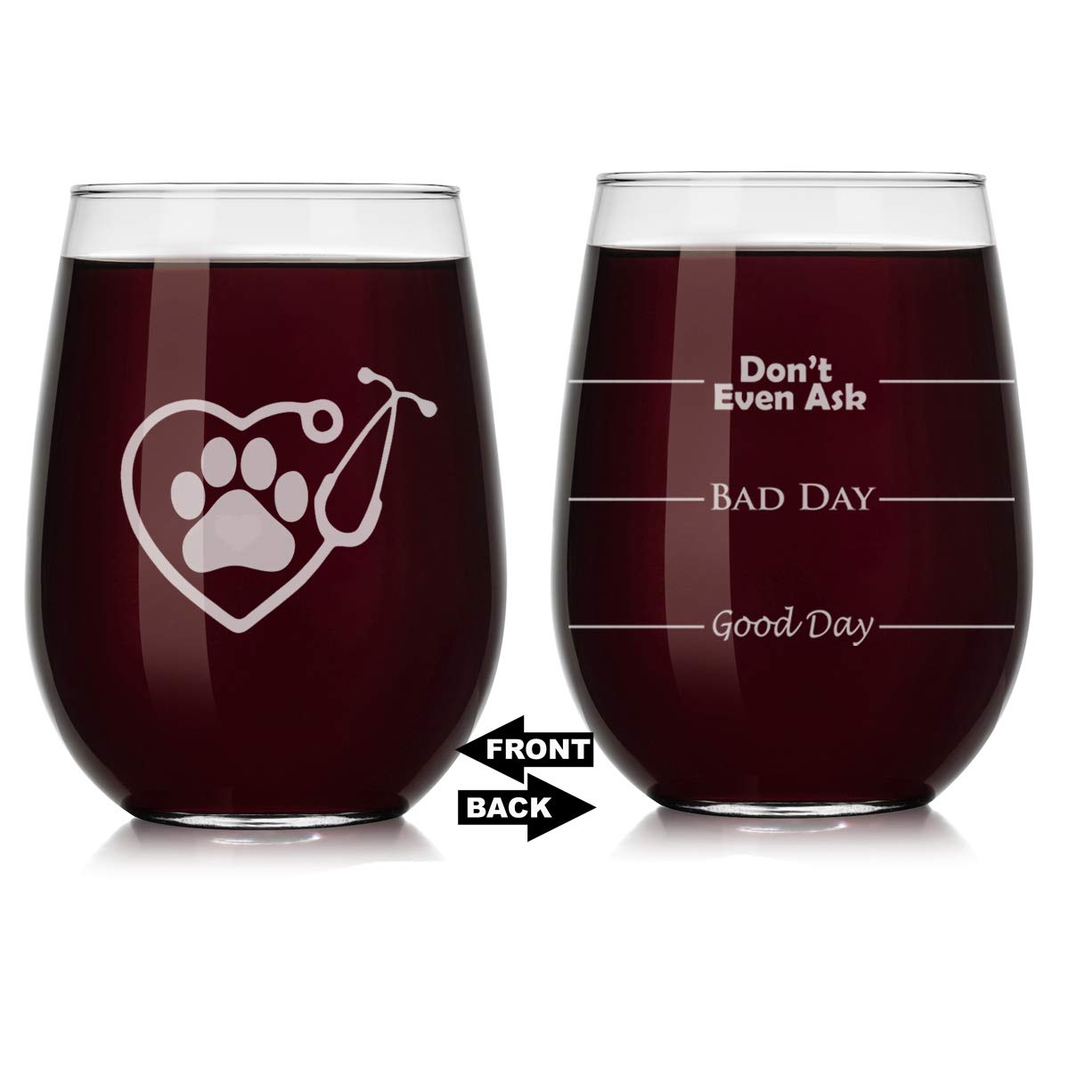 Wine Glass Mood Fill Lines Stethoscope Vet Tech Veterinarian (Stemless, 17oz)