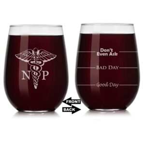 wine glass mood fill lines np nurse practitioner (stemless, 17oz)