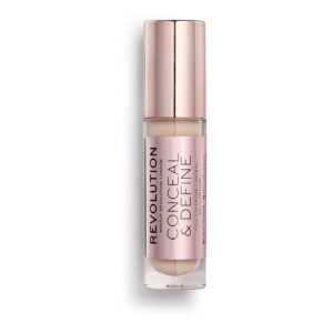 makeup revolution conceal & define concealer, full coverage makeup concealer, matte finish & long wear, for fair skin tones, vegan, c3, 4ml