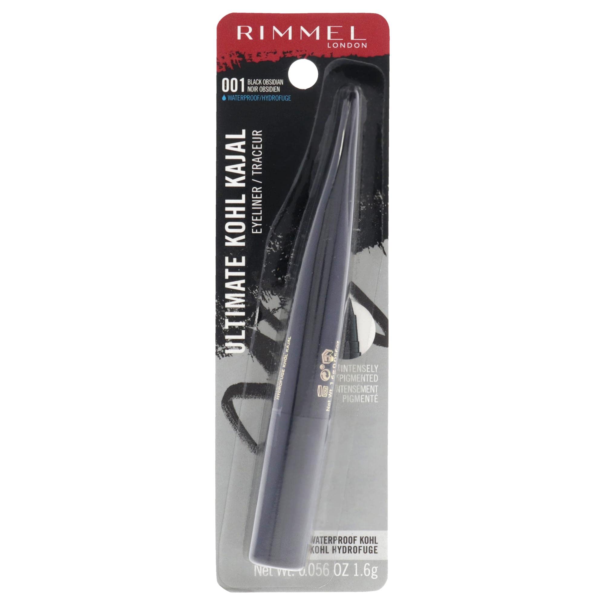 Rimmel London Ultimate Kohl Kajal Waterproof Eyeliner - 001 Black Obsidian Eyeliner Women 0.04 oz