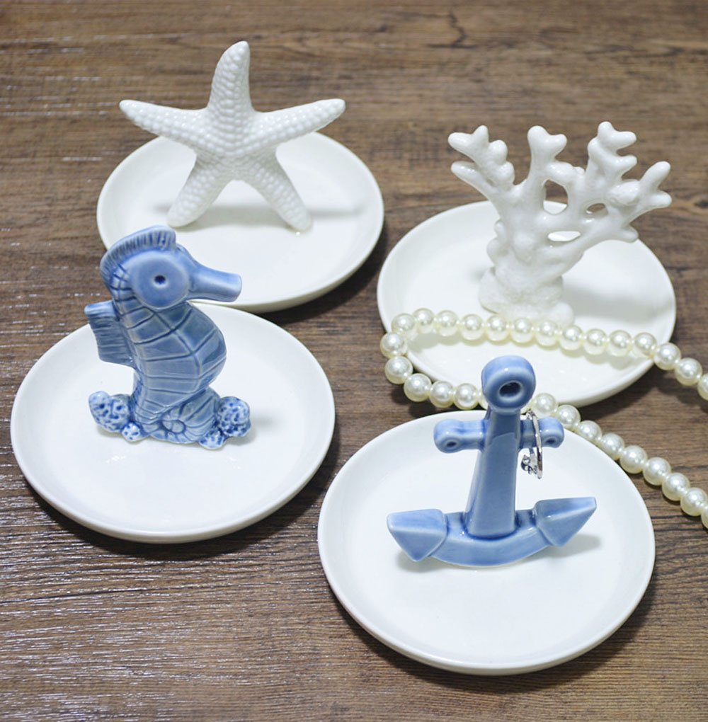 Ceramics Starfish/Coral/Sea Horse/Boat Anchor Tray Ring Dish Jewelry Dish Trinket Tray Dish Holder