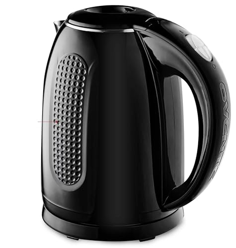 OVENTE Portable Electric Kettle Stainless Steel Instant Hot Water Boiler Heater 1.7 Liter 1100W Double Wall Insulated Fast Boiling with Automatic Shut Off for Coffee Tea & Cold Drinks, Black KD64B