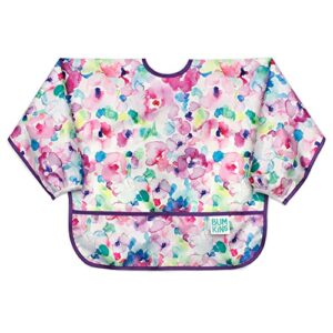 bumkins sleeved bib for girl or boy, baby and toddler for 6-24 mos, essential must have for eating, feeding, baby led weaning, long sleeve mess saving food catcher, soft fabric, watercolors floral