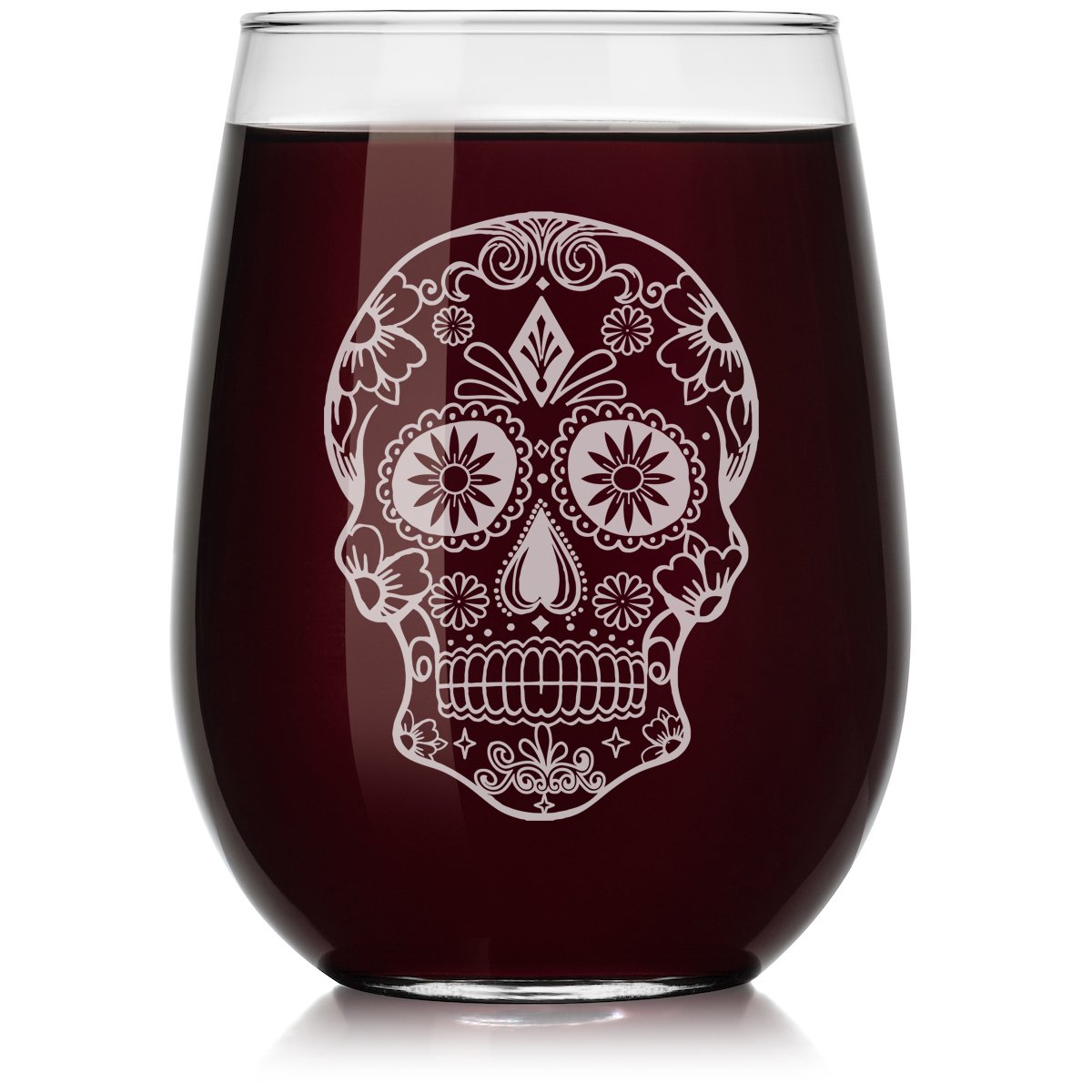 Wine Glass Sugar Candy Skull (Stemless, 17oz)