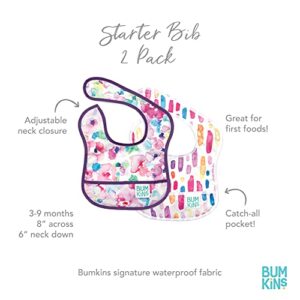 Bumkins Bibs, for Baby Girl or Boy, Infant 3-9 Months, Essential Must Have for Eating, Feeding, Baby Led Weaning, Mess Saving Waterproof Soft Fabric, Starter Bib 2-pk Watercolors and Brushstrokes