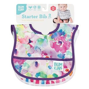 Bumkins Bibs, for Baby Girl or Boy, Infant 3-9 Months, Essential Must Have for Eating, Feeding, Baby Led Weaning, Mess Saving Waterproof Soft Fabric, Starter Bib 2-pk Watercolors and Brushstrokes