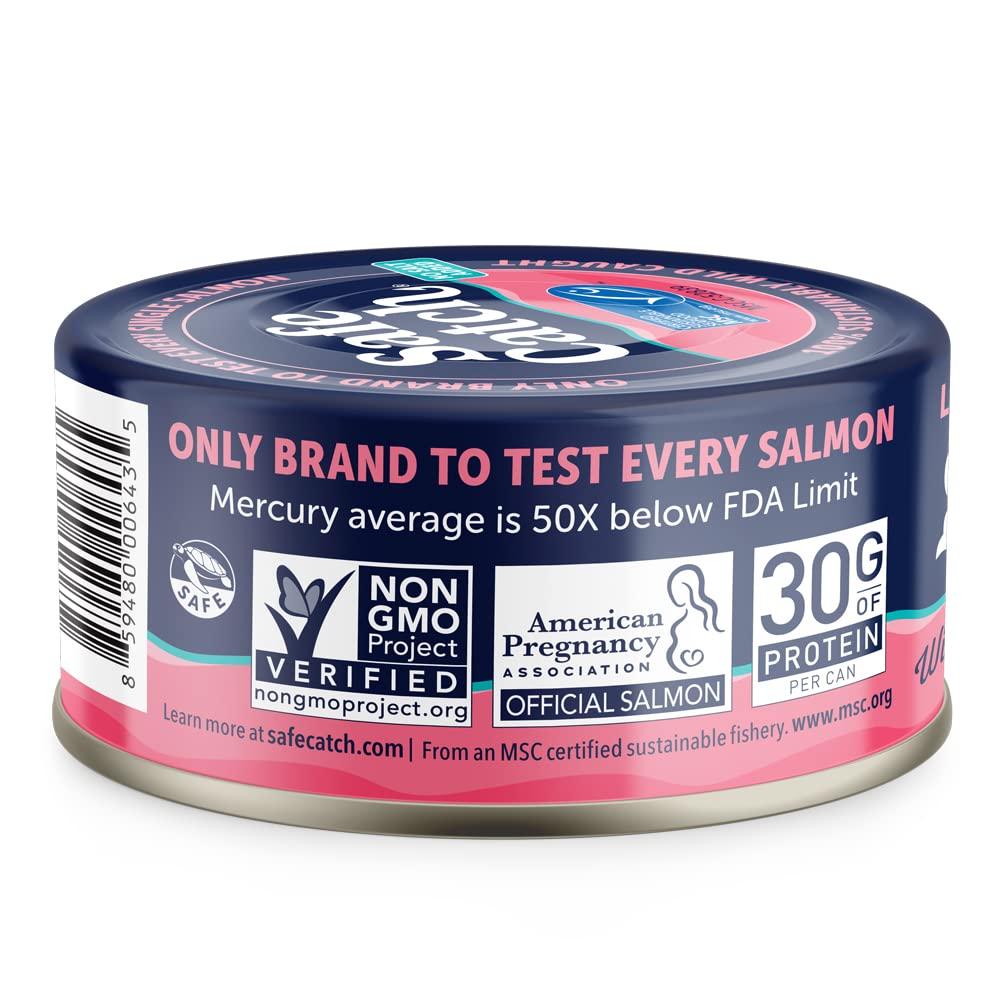 Safe Catch Wild Pacific Pink Salmon Canned Wild-Caught No Salt Added Skinless Boneless Salmon Fish Mercury Tested Kosher, 6 Pack Can Salmon 5oz