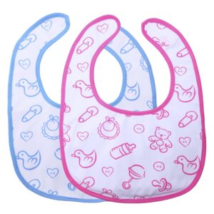 littleforbig cotton waterproof adult babydoll bib with adjustable velcro closure printed 2 packs - nursery blue and pink adult bibs