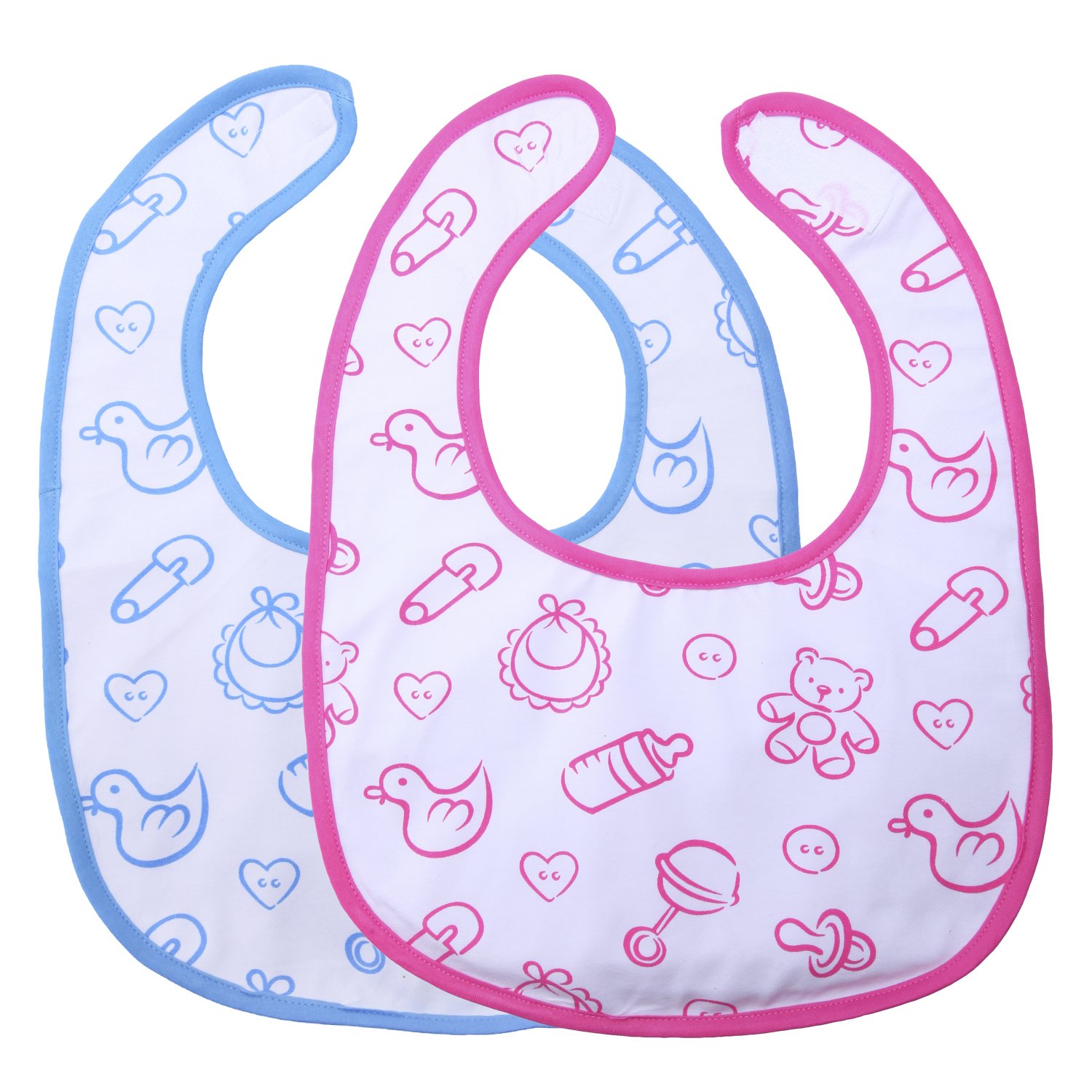 Littleforbig Cotton Waterproof Adult Babydoll Bib with Adjustable Velcro Closure Printed 2 Packs - Nursery Blue and Pink Adult Bibs