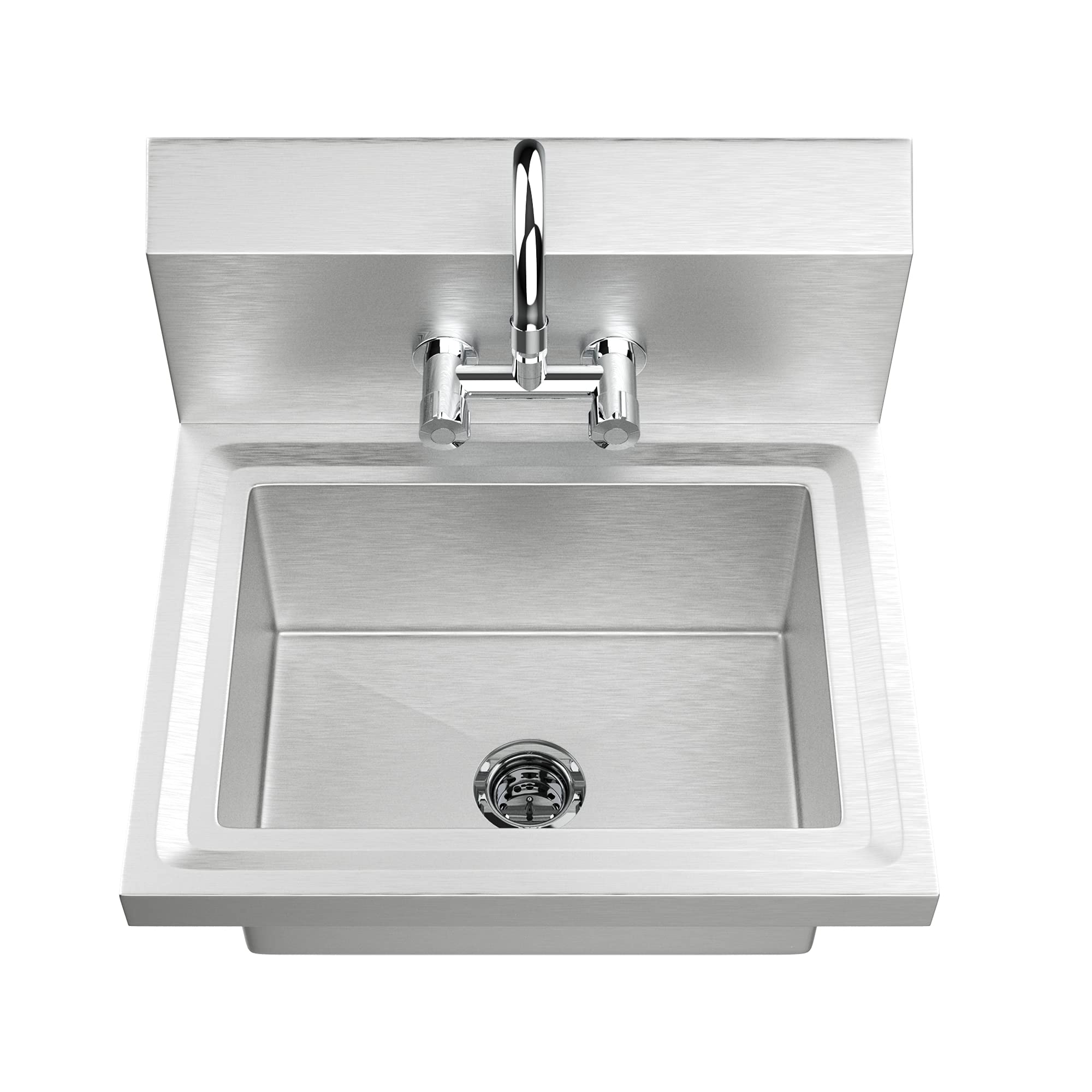 Bonnlo Commercial Sink Hand Washing Basin Stainless Steel Hand Sink with Hot&Cold Faucet, Wall Mount Utility Sink with Drainer Heavy Duty Hand Wash Sink for Commercial Restaurant Home Kitchen Workshop