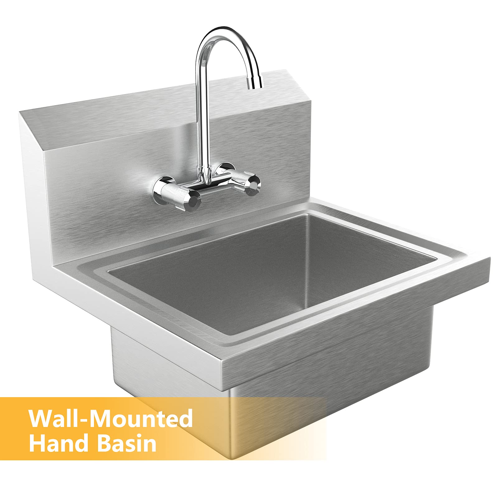 Bonnlo Commercial Sink Hand Washing Basin Stainless Steel Hand Sink with Hot&Cold Faucet, Wall Mount Utility Sink with Drainer Heavy Duty Hand Wash Sink for Commercial Restaurant Home Kitchen Workshop