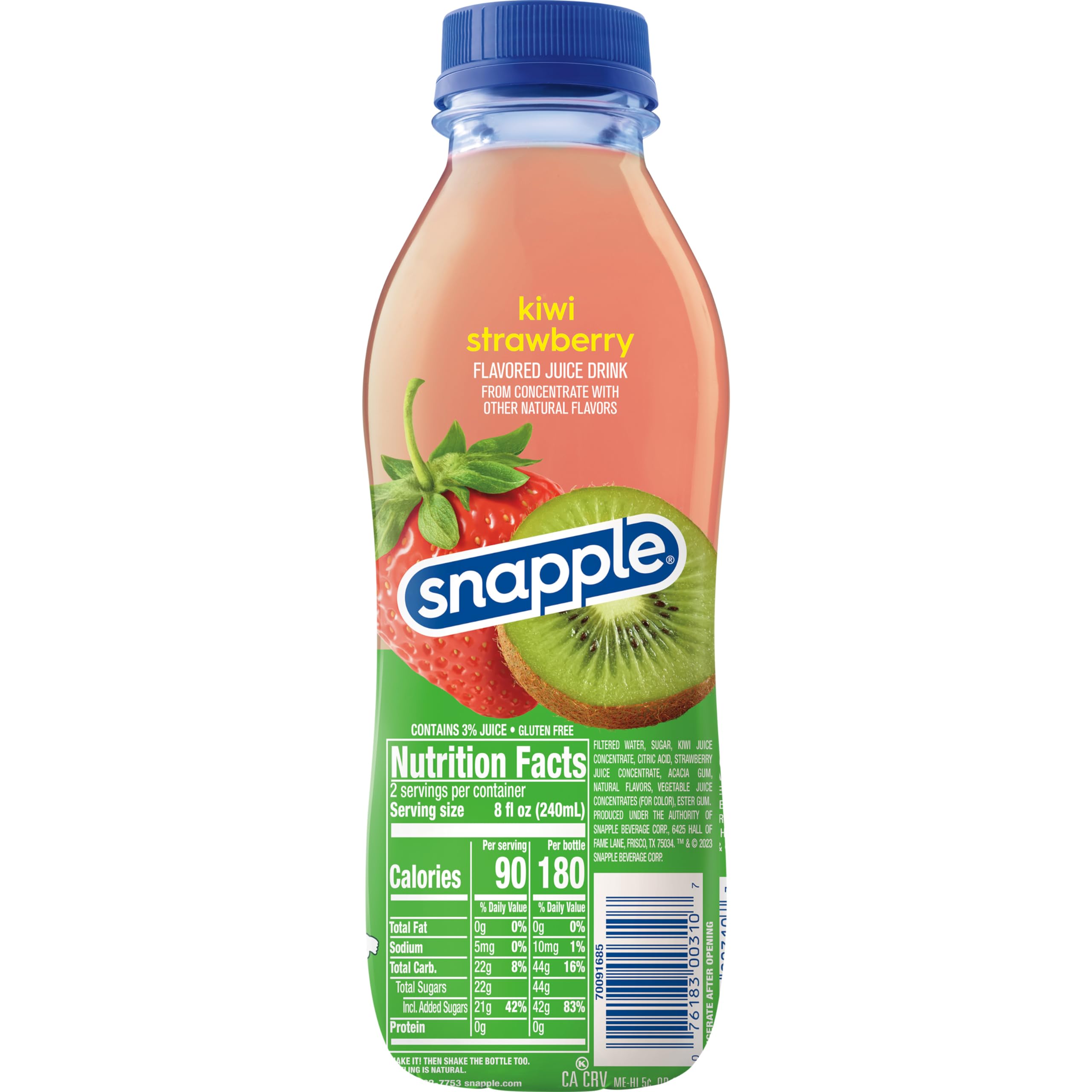 Snapple Kiwi Strawberry Juice Drink, 16 fl oz recycled plastic bottle, Pack of 12