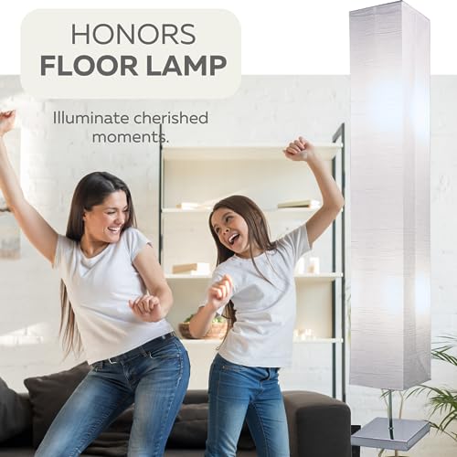 LIGHTACCENTS Honors Paper Floor Lamp 59-Inches Tall - Japanese Style Standing Lamp with Chrome Base and White Paper Shade, On/Off Foot Switch - Floor Lamps for Living Room Decor - Bedroom lamp