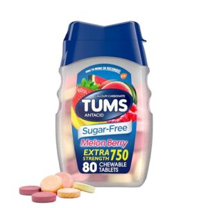 tums extra strength chewable sugar free antacid tablets for heartburn relief, melon berry - 80 count