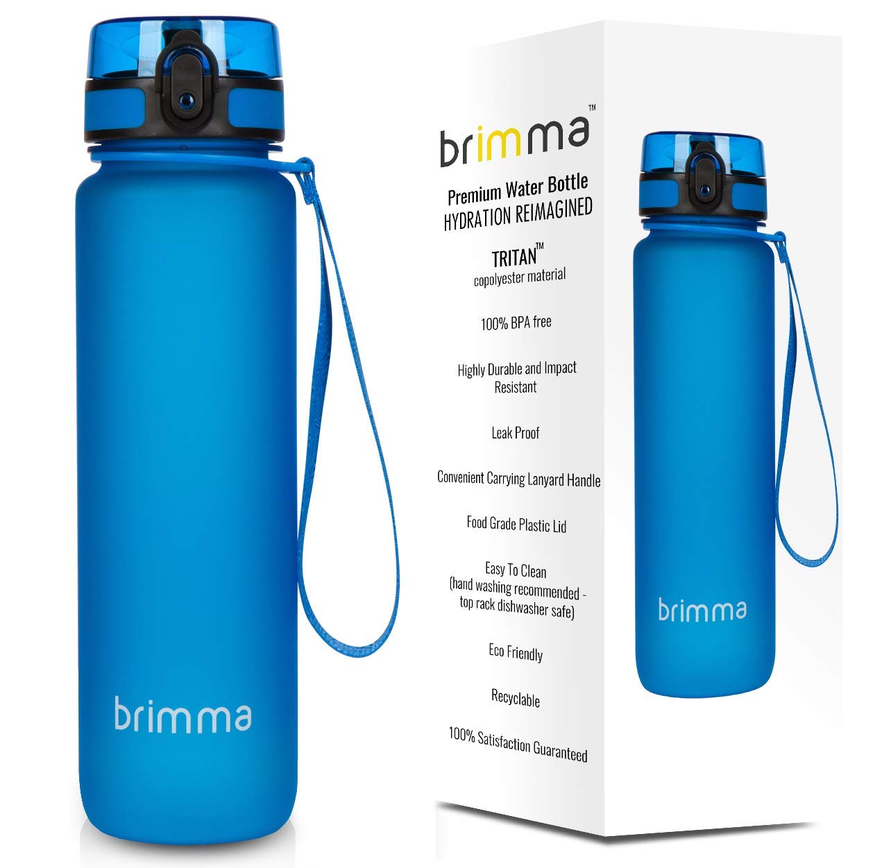 Brimma Premium Sports Water Bottle with Leak Proof Flip Top Lid - Eco Friendly & BPA Free Tritan Plastic - Must Have for The Gym, Yoga, Running, Outdoors, Cycling, and Camping