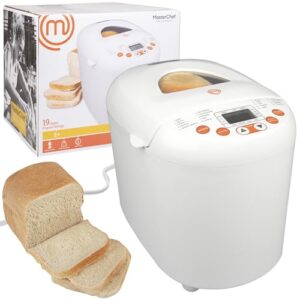 masterchef digital bread maker-2-pound programmable machine w 19 settings & 13-hour delay timer-automatic 3 mode crust, baker healthy fresh gluten free, wholewheat loaf, recipe guide, mothers day gift