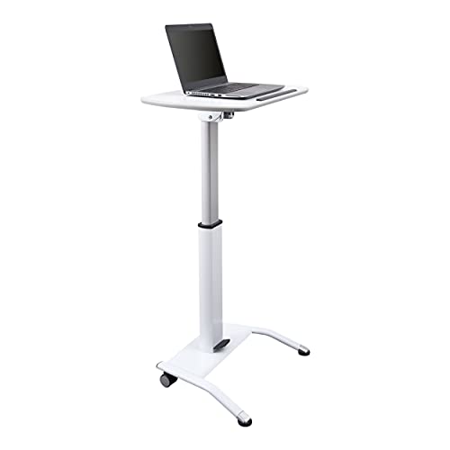 Stand Up Desk Store Pneumatic Adjustable Height Tilting Laptop Lectern Speakers Podium (White, 25.5" Wide)