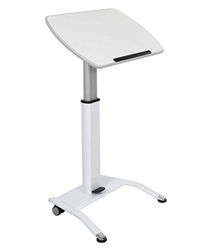 Stand Up Desk Store Pneumatic Adjustable Height Tilting Laptop Lectern Speakers Podium (White, 25.5" Wide)