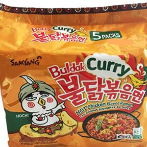 Samyang Fire Hot Curry Flavored Chicken Ramen Noodles Pack of 5, Korean Ramen Noodles