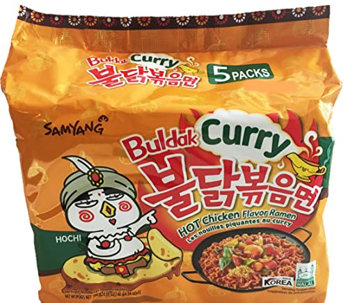 Samyang Fire Hot Curry Flavored Chicken Ramen Noodles Pack of 5, Korean Ramen Noodles