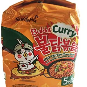 Samyang Fire Hot Curry Flavored Chicken Ramen Noodles Pack of 5, Korean Ramen Noodles