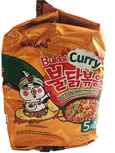 Samyang Fire Hot Curry Flavored Chicken Ramen Noodles Pack of 5, Korean Ramen Noodles