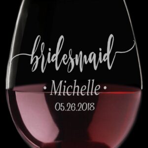 ONE 21oz Stemless Wine Glass for Bride, Bridesmaid Gift Custom- Maid of Honor- Mother of the Bride Groom Wedding Party Favors Gift Idea