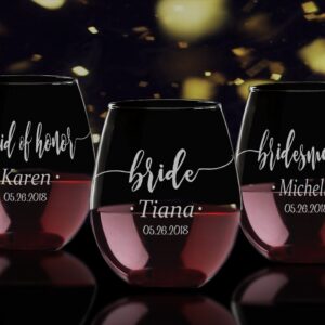 ONE 21oz Stemless Wine Glass for Bride, Bridesmaid Gift Custom- Maid of Honor- Mother of the Bride Groom Wedding Party Favors Gift Idea