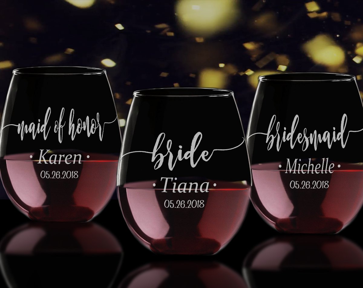 ONE 21oz Stemless Wine Glass for Bride, Bridesmaid Gift Custom- Maid of Honor- Mother of the Bride Groom Wedding Party Favors Gift Idea