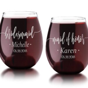 ONE 21oz Stemless Wine Glass for Bride, Bridesmaid Gift Custom- Maid of Honor- Mother of the Bride Groom Wedding Party Favors Gift Idea